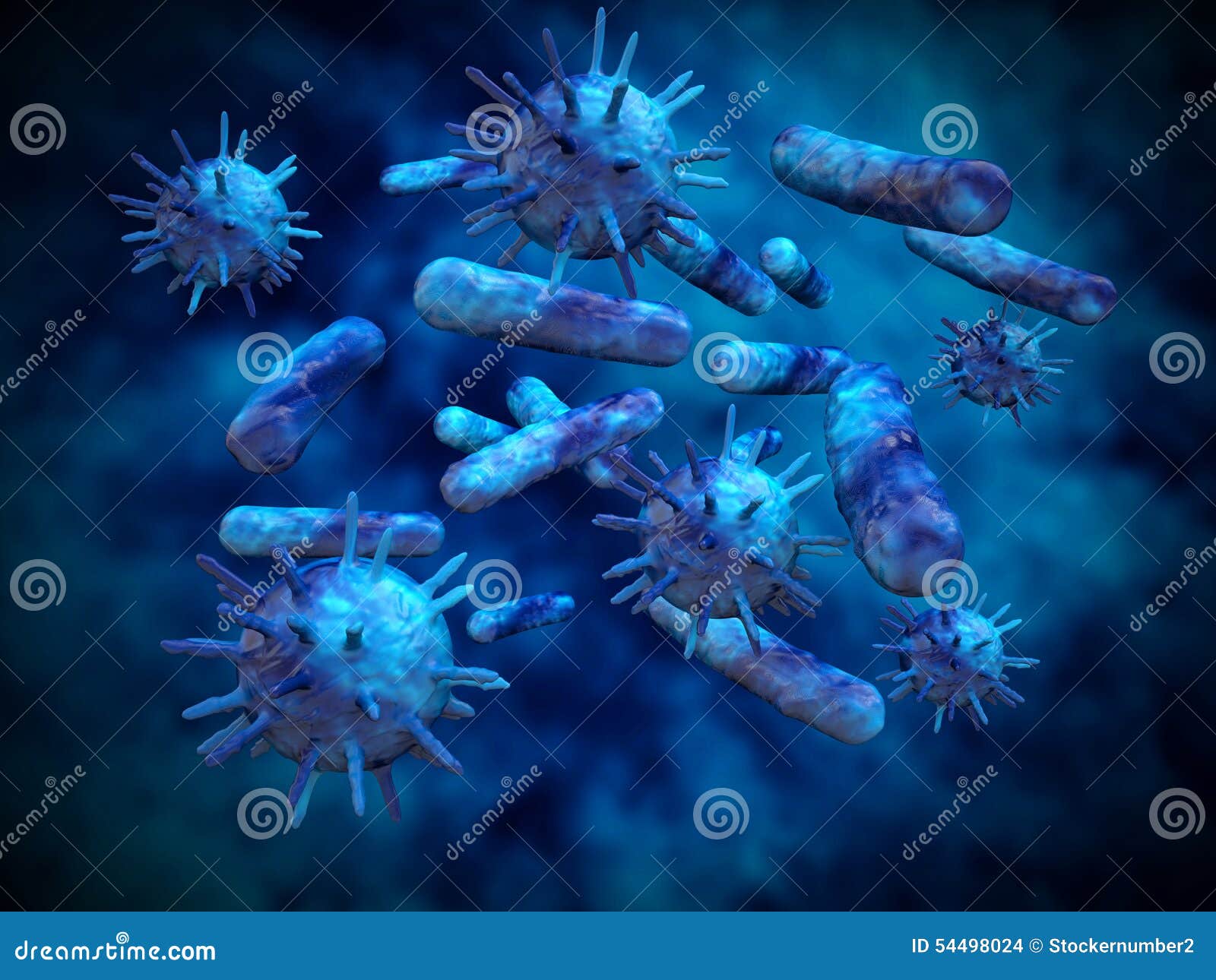 Blue Virus Cells. 3D Render Stock Illustration - Illustration of ...