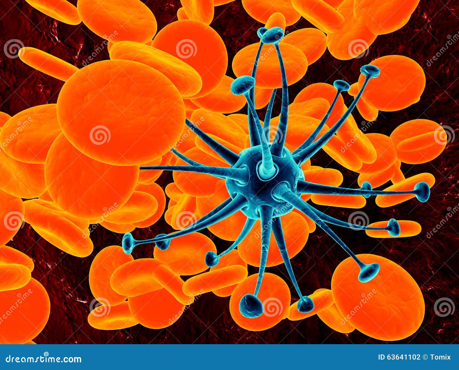 Blue Virus Inside in Orange Cells- 3D Illustration Stock Illustration ...
