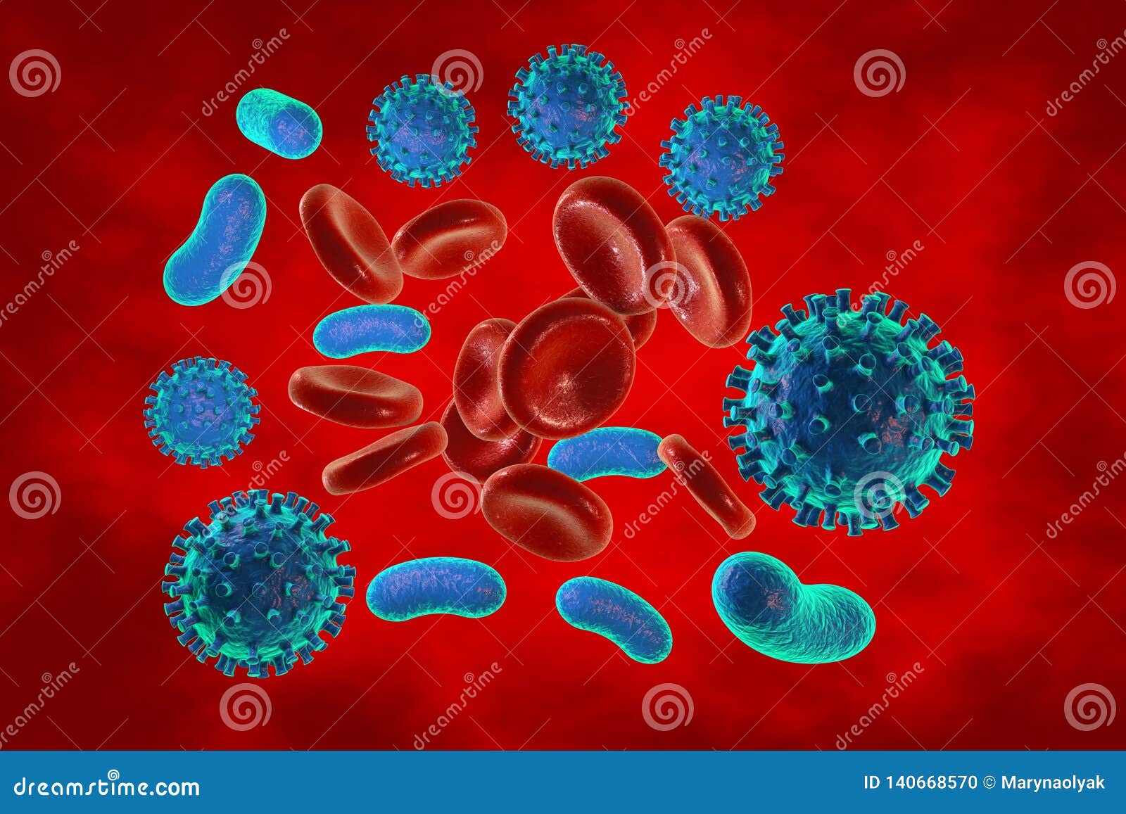 Bacteria With Red Blood Cells. 3D Rendering Royalty-Free Stock Photo ...