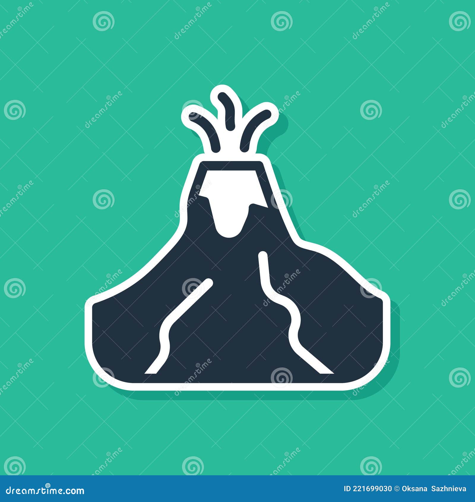 Blue Volcano Eruption with Lava Icon Isolated on Green Background ...