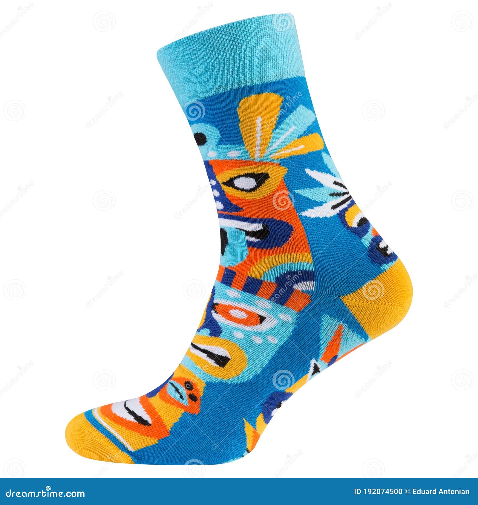 Blue Volumetric Sock, with an American Indian Applique, Side View, on a ...