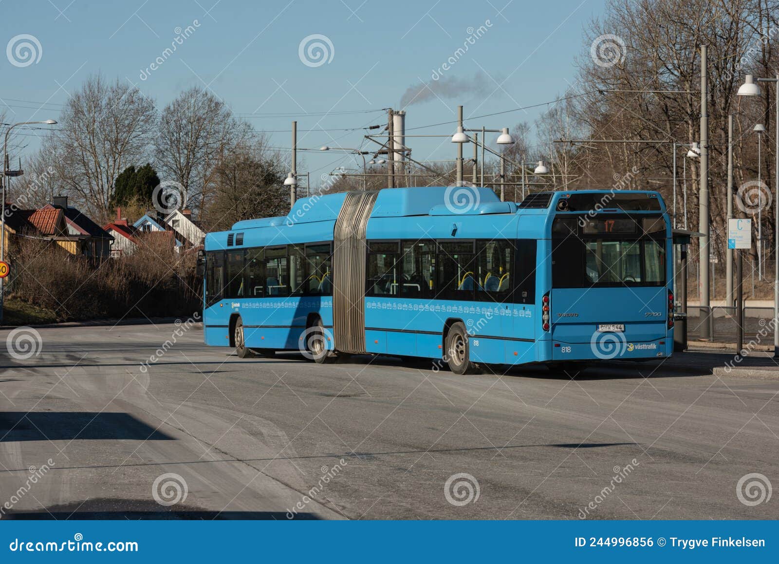 Blue Volvo 7700 CNG Passenger Bus at a Bus Stop.. Editorial Photo ...