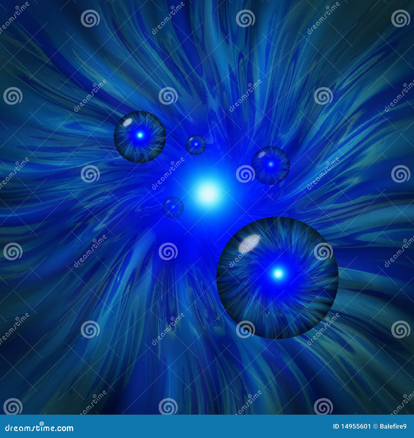 Blue Vortex with Orbs Flying through Wormhole Stock Illustration ...