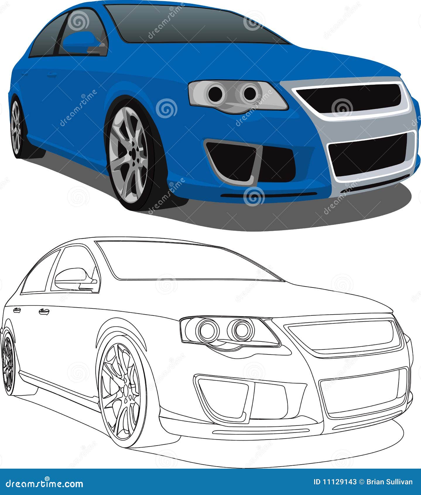 Blue VW Passat stock vector. Illustration of white, show - 11129143