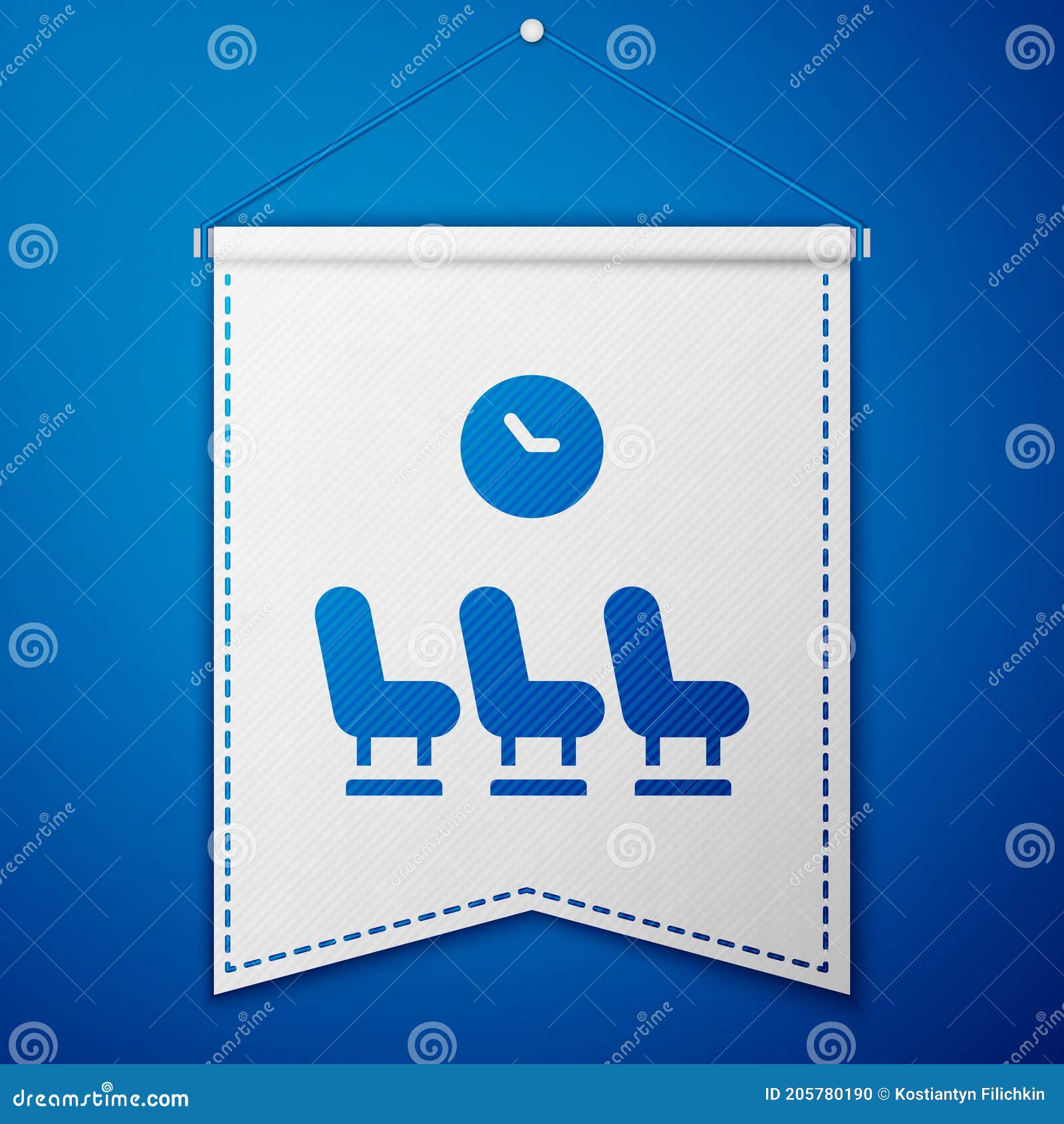 Blue Waiting Room Icon Isolated on Blue Background. White Pennant ...