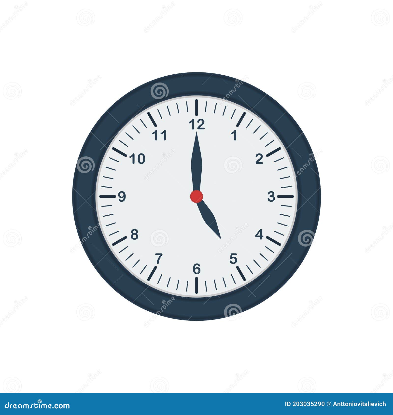 Blue Wall Clock Icon In Flat Style. Five Oclock. Office Clock. Vector ...