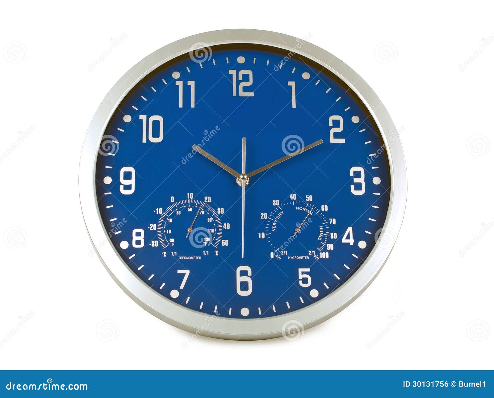 Blue wall clock stock photo. Image of isolated, deadline - 30131756