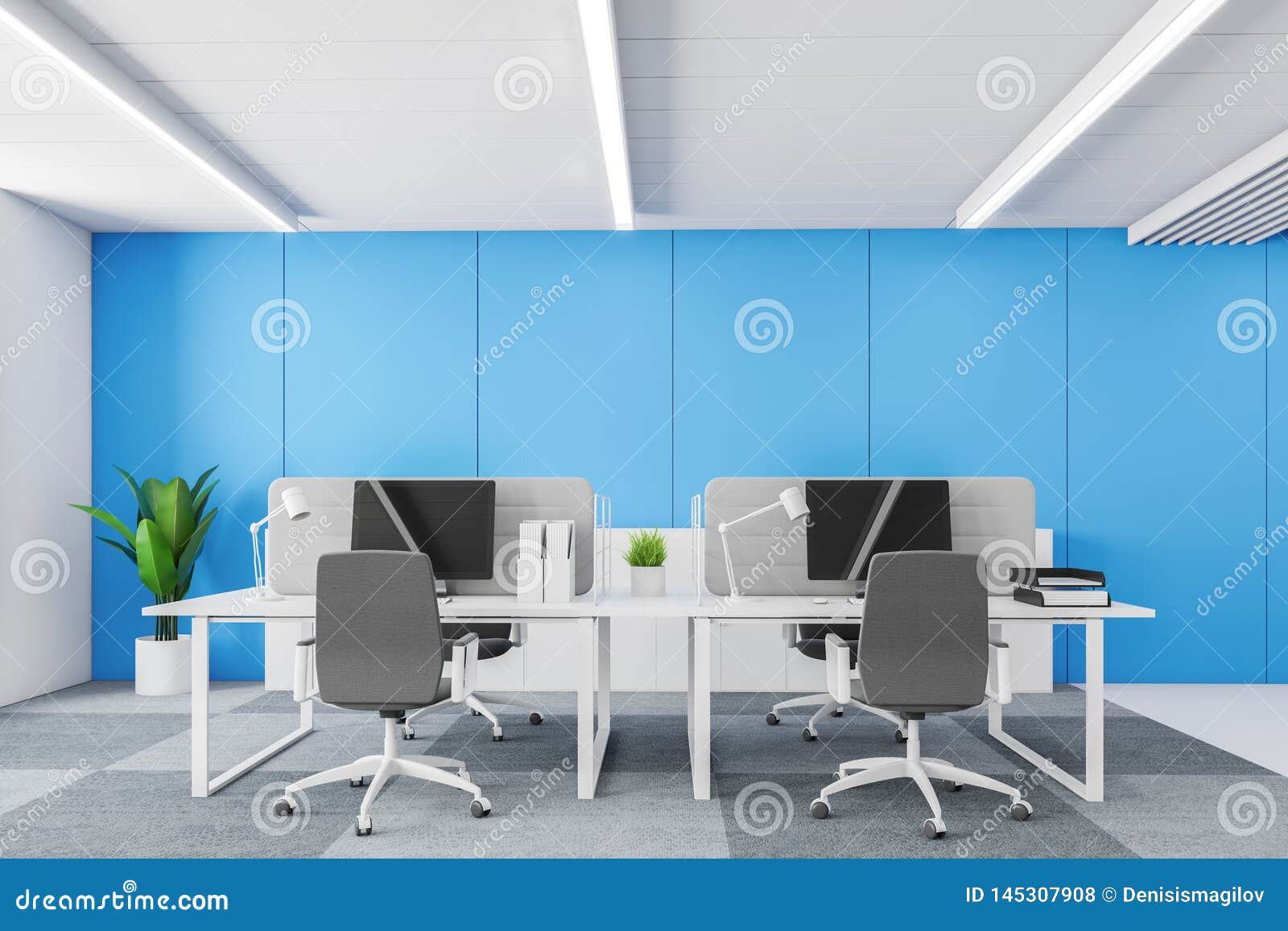 Blue Wall Contracted Office Interior Stock Illustration - Illustration ...