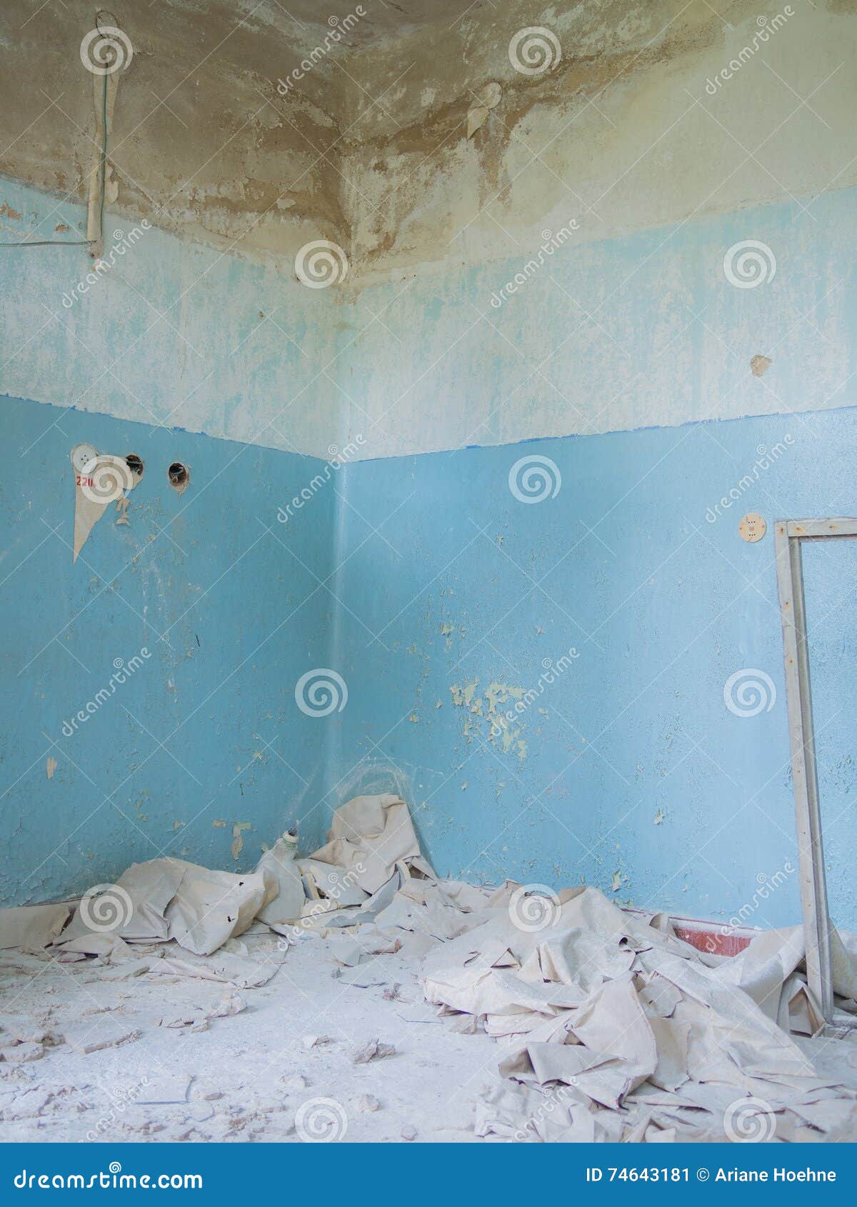 Blue Wall of a Dilapidated Room Stock Image - Image of dirty, aged ...