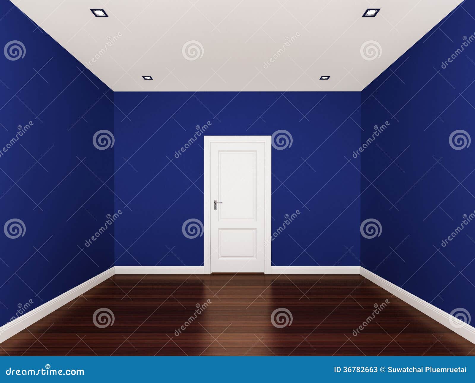 Blue Wall,empty Room,3d Interior Royalty-Free Stock Photography ...