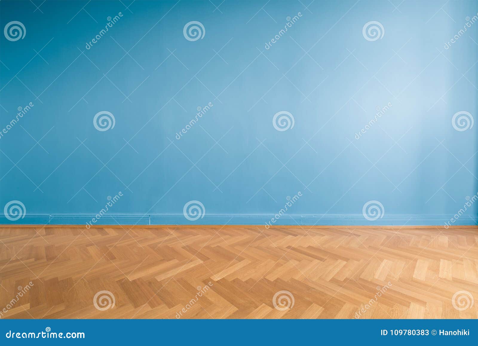 Blue Wall in Empty Room with Parquet Floor Stock Image - Image of blank ...