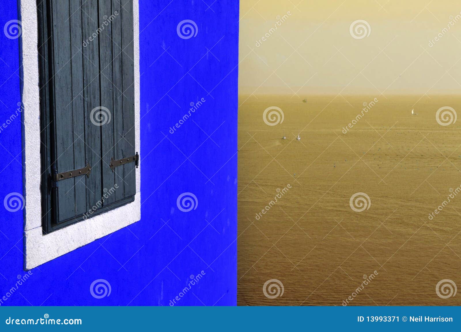 Blue wall and sepia sea stock image. Image of holiday - 13993371