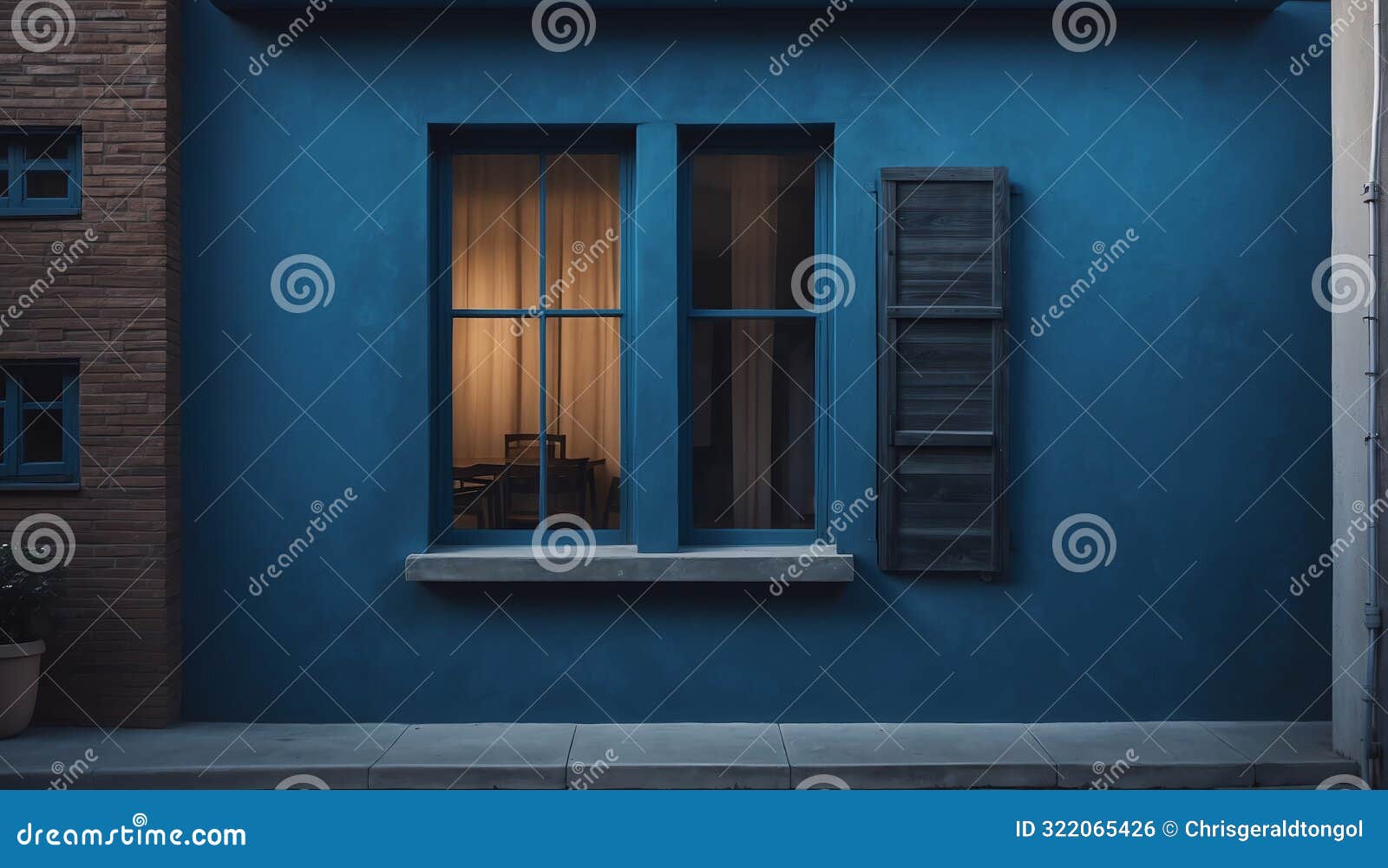 Blue Wall with Window and Dramatic Lighting on House Ai Generated Stock ...
