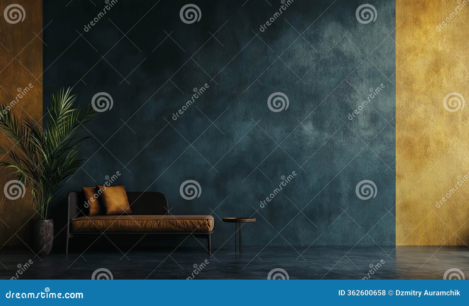 Blue-walled Living Room with a Sleek, Modern Design Stock Photo - Image ...