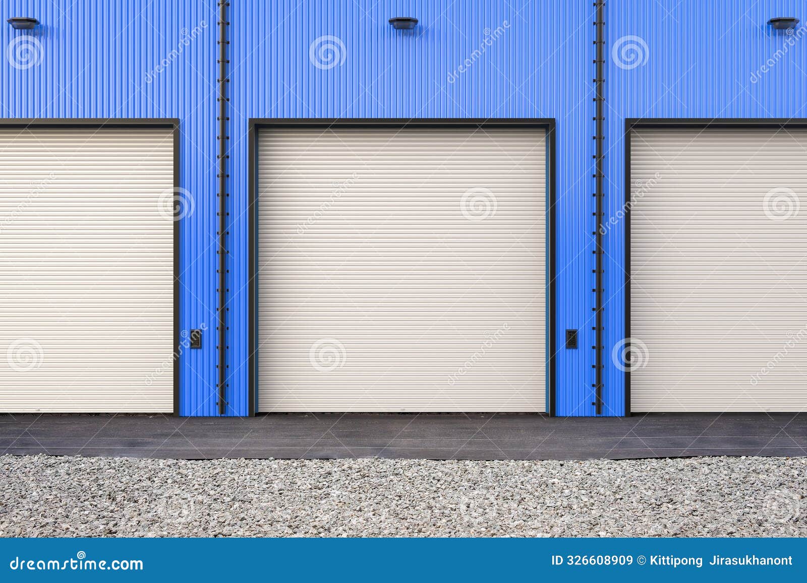 Blue Warehouse Exterior with Shutter Doors Stock Illustration ...