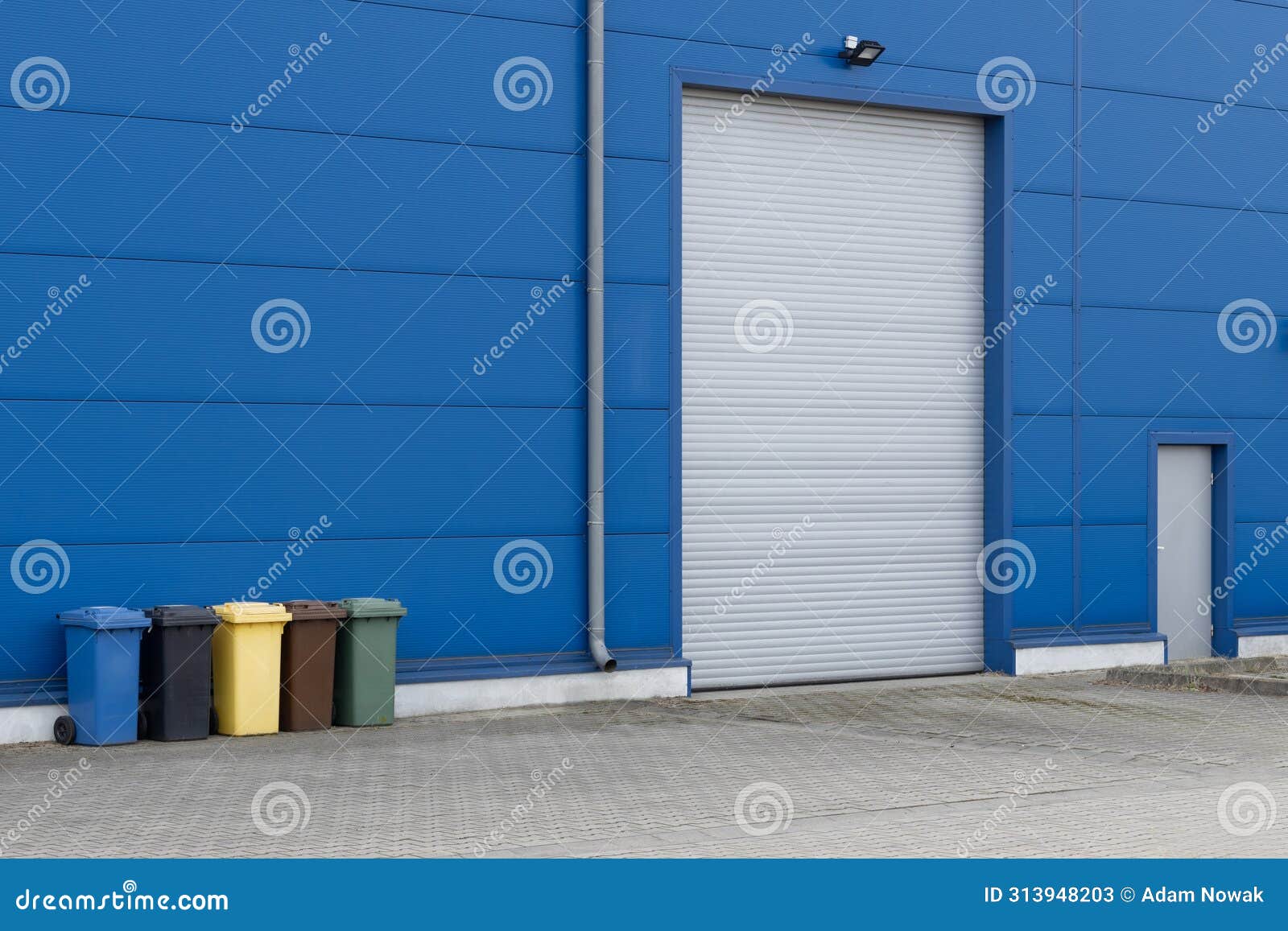 Blue Warehouse Wall and Shutter. Stock Image - Image of commercial ...