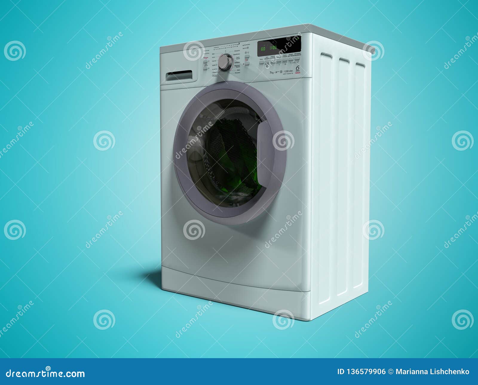 Blue Washing Machine Automatic Rinsing Things in Water 3d Render on ...
