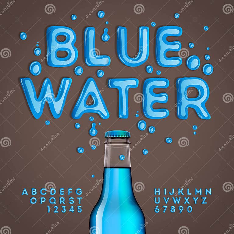 Blue Water Alphabet and Numbers Stock Vector - Illustration of glossy ...