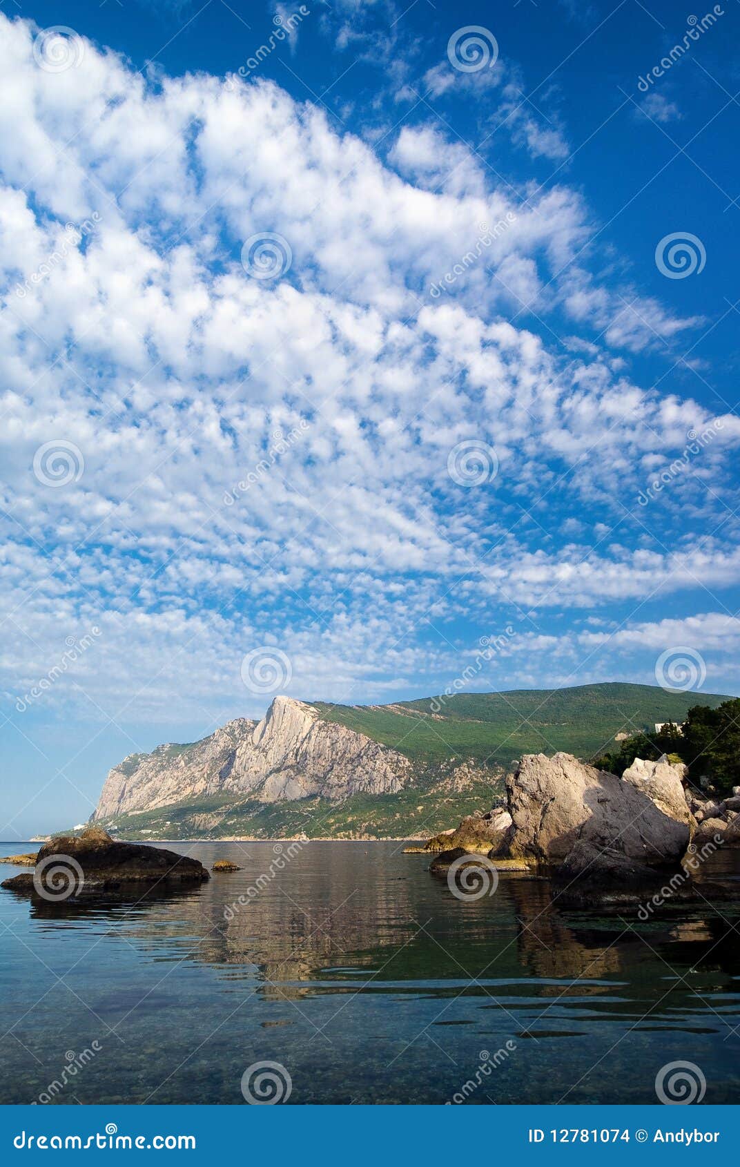 Blue water bay after dawn stock photo. Image of scenic - 12781074