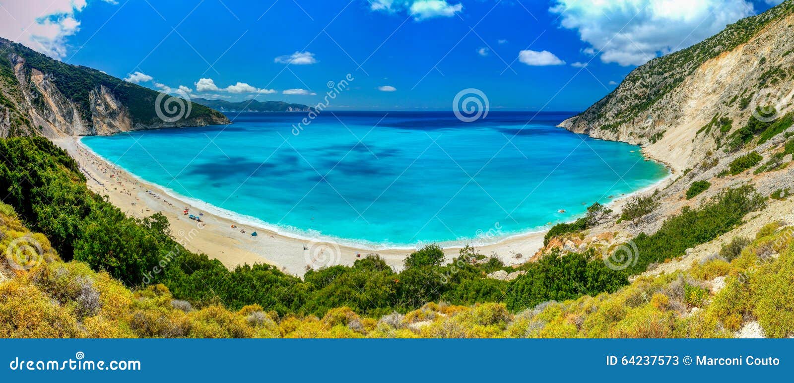 Blue water beach in Greece stock image. Image of cefalonia - 64237573