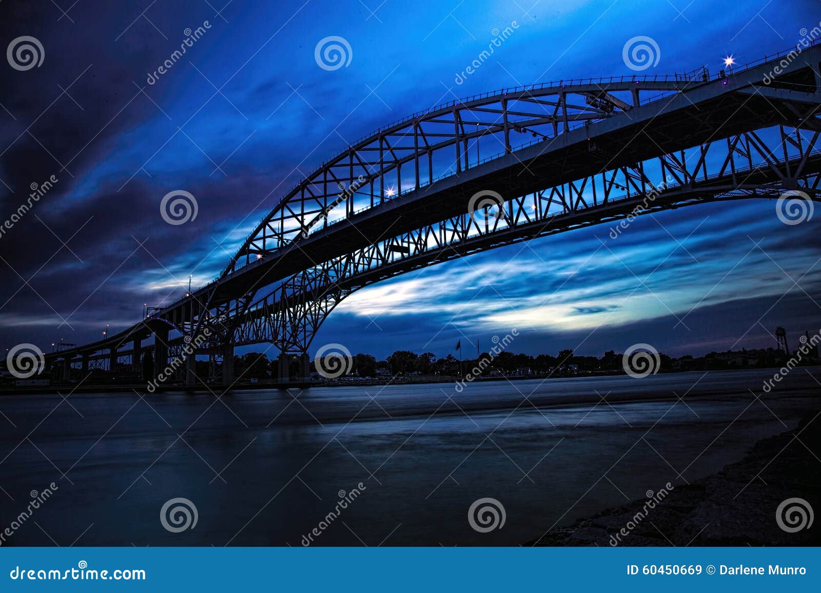 Blue Water Bridge, Silhouette Editorial Stock Image - Image of ...