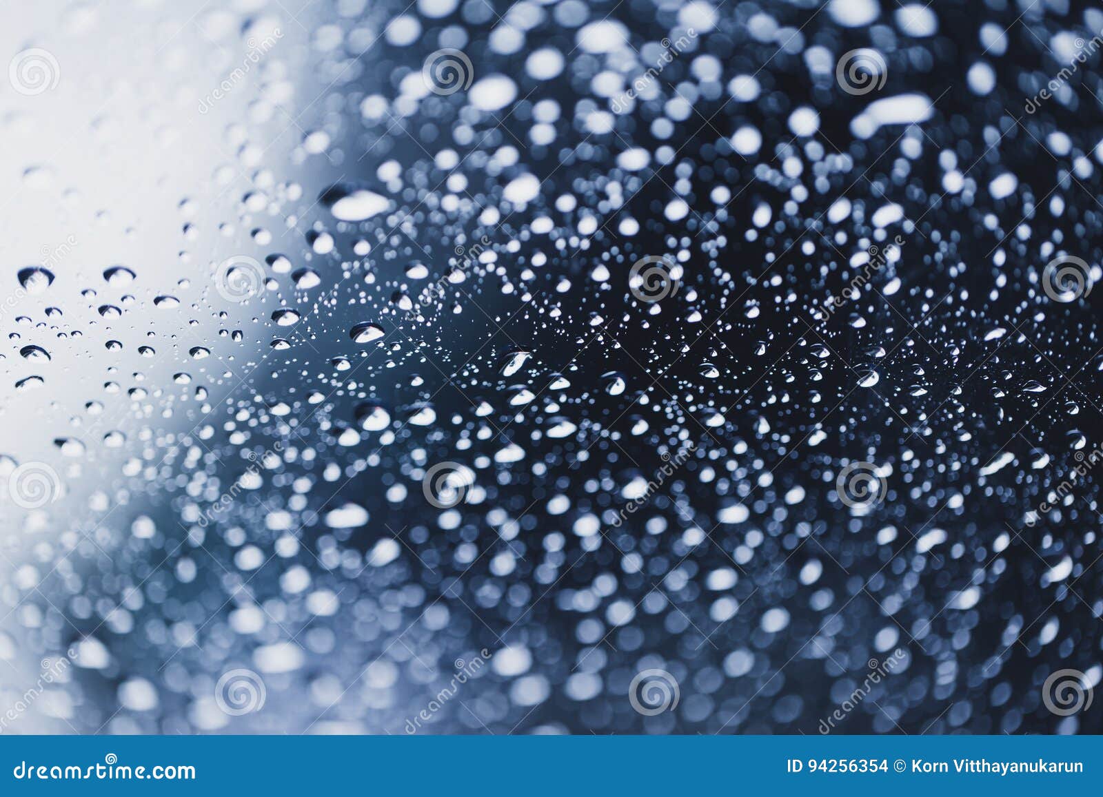 Blue Water Drop in Raining on Glass Widshield Stock Photo - Image of ...