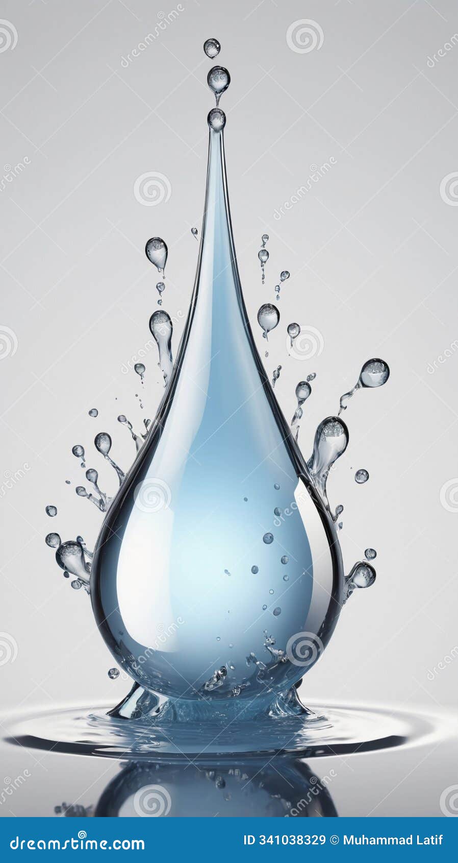 Blue Water Drop Reflection Transparent on White Background Stock ...