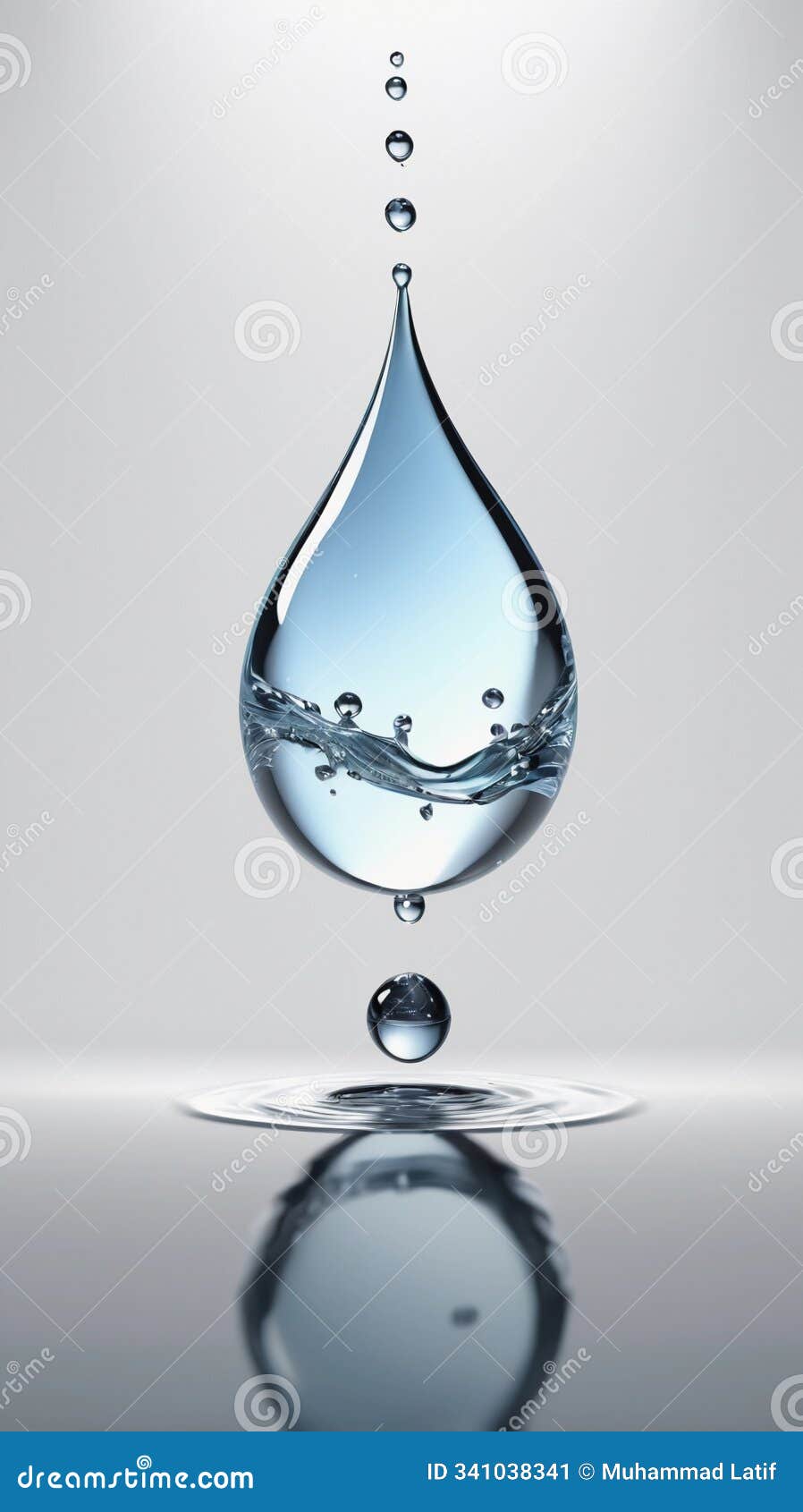 Blue Water Drop Reflection Transparent on White Background Stock ...