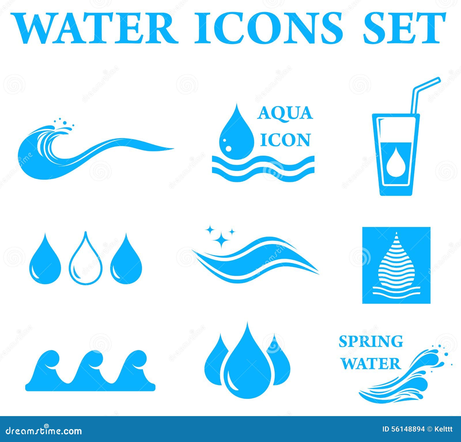 Blue water icons set stock illustration. Illustration of glass - 56148894
