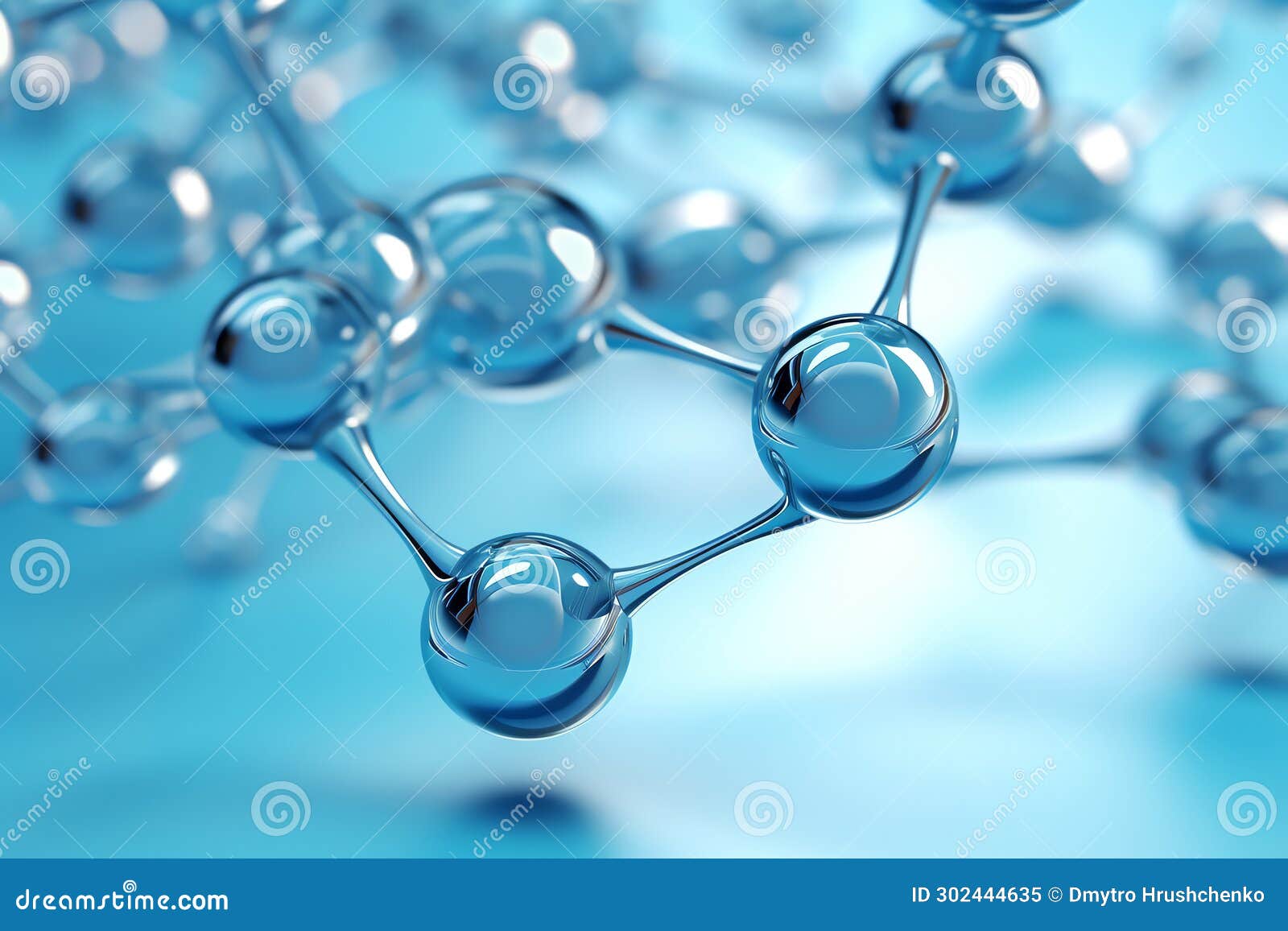 Blue Water Molecules in Crystal Lattice Structure. Macro View of ...