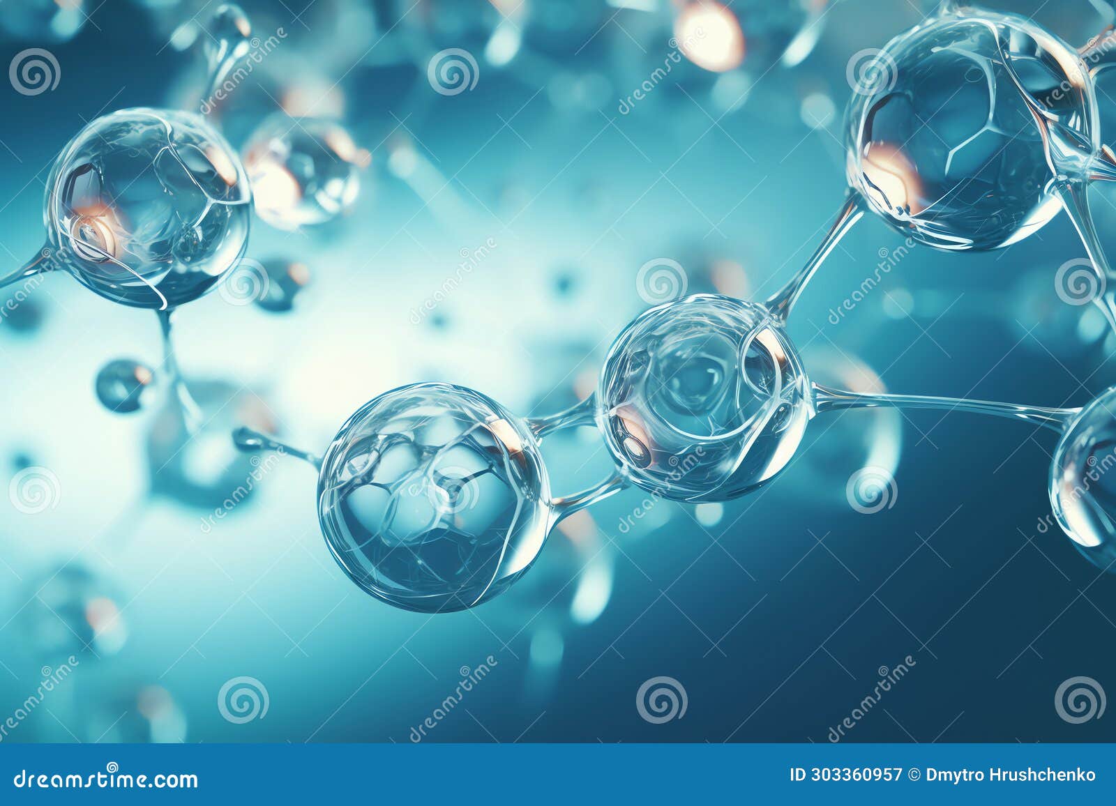 Blue Water Molecules in Crystal Lattice Structure. Macro View of ...