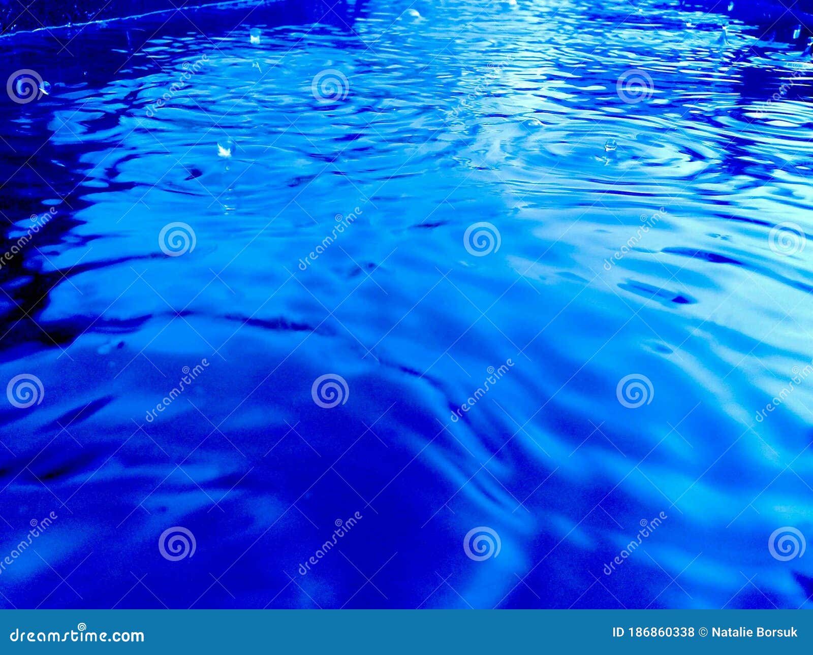 Blue water pond at rain stock photo. Image of rain, pond - 186860338