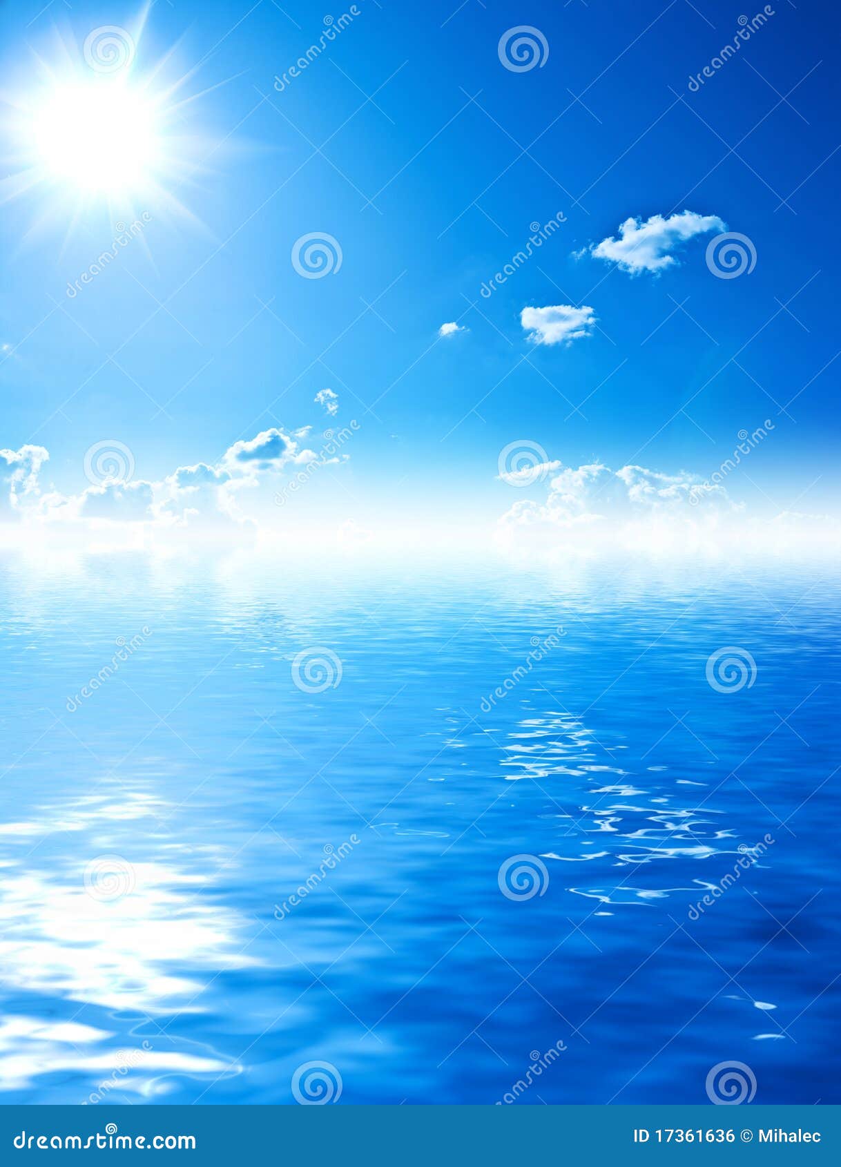 Blue Water and Sky with Sun Stock Photo - Image of clear, smooth: 17361636