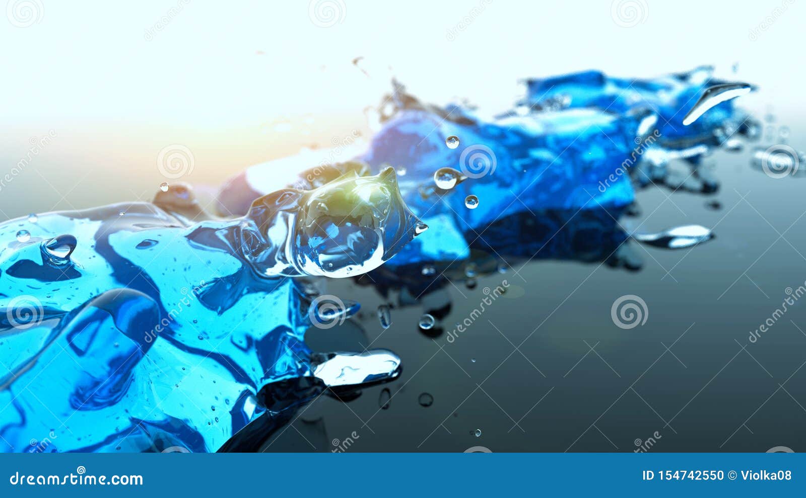 Blue Water Splash with Light Flare Abstract Background Stock ...