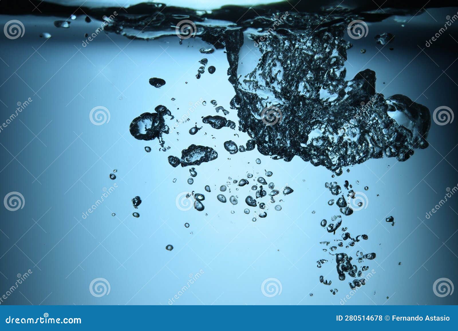 Blue Water Splash. Splash of Water Flow with Bubble. Close Up Water ...