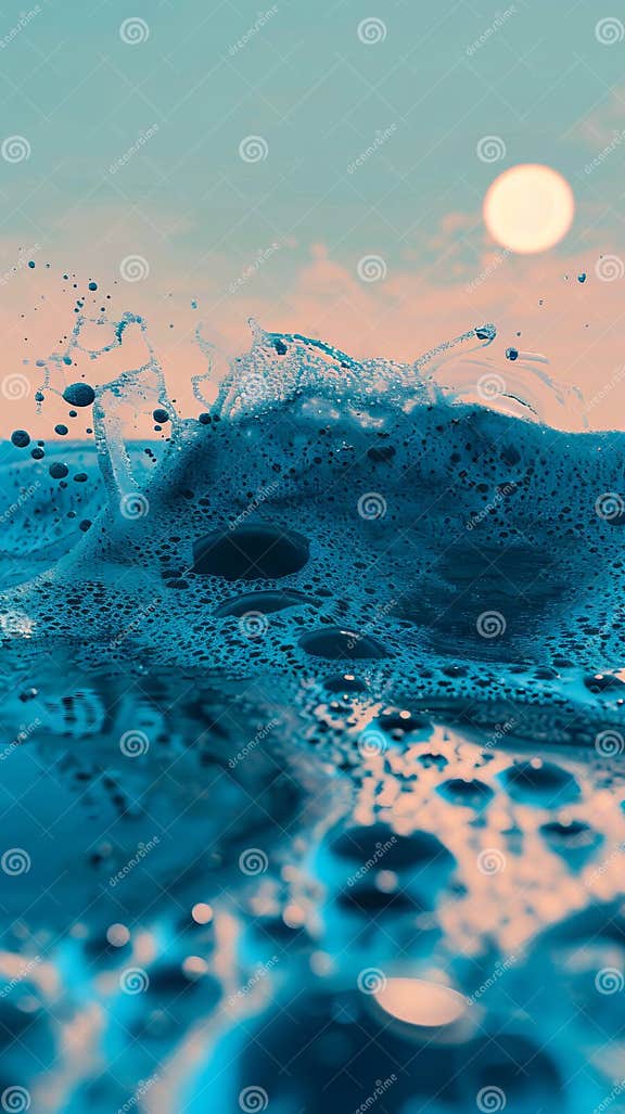 A Blue Water Splash with the Sun in the Background Stock Image - Image ...