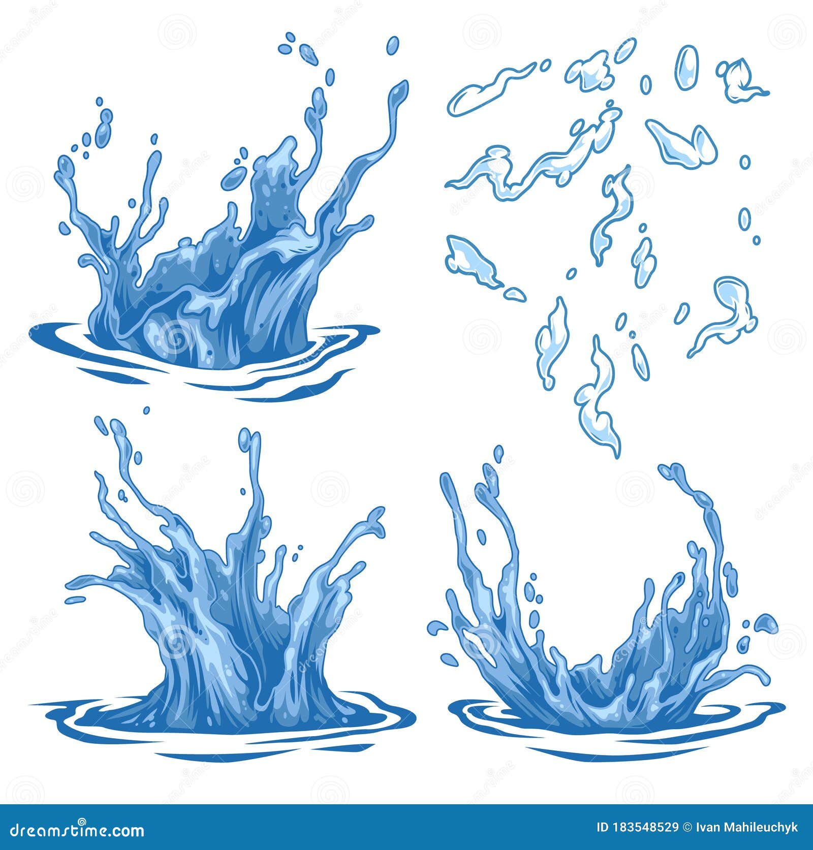 Blue water splashes set stock vector. Illustration of purity - 183548529