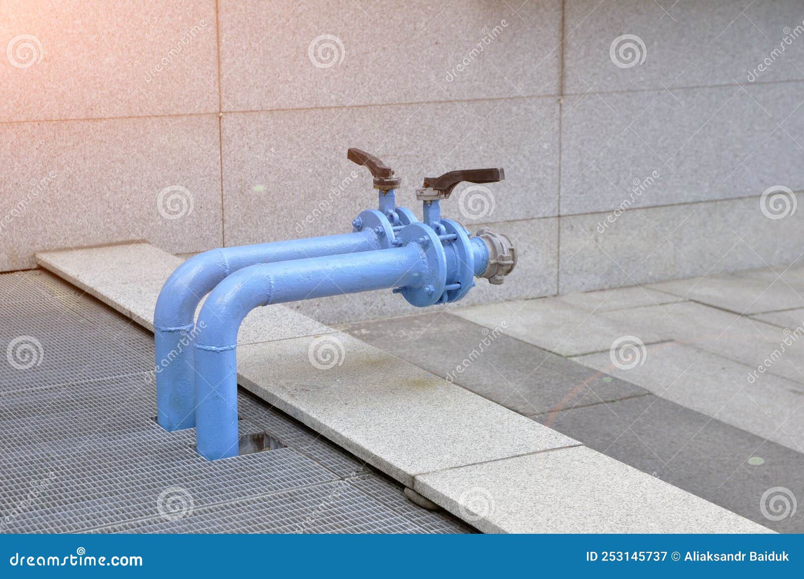 Blue Water Supply Pipeline. Locking Fitting. Hydrant. Stock Image ...