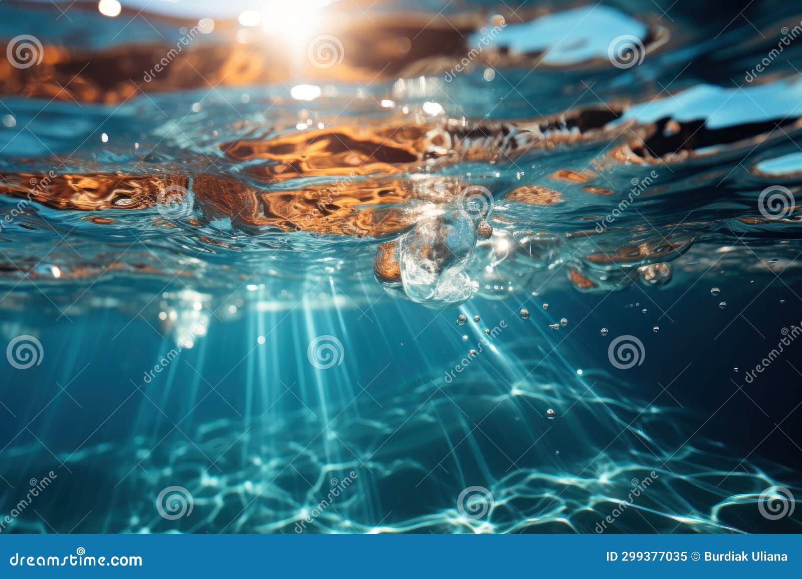 Blue Water Surface with Bright Sun Light Reflections Water. Ai ...