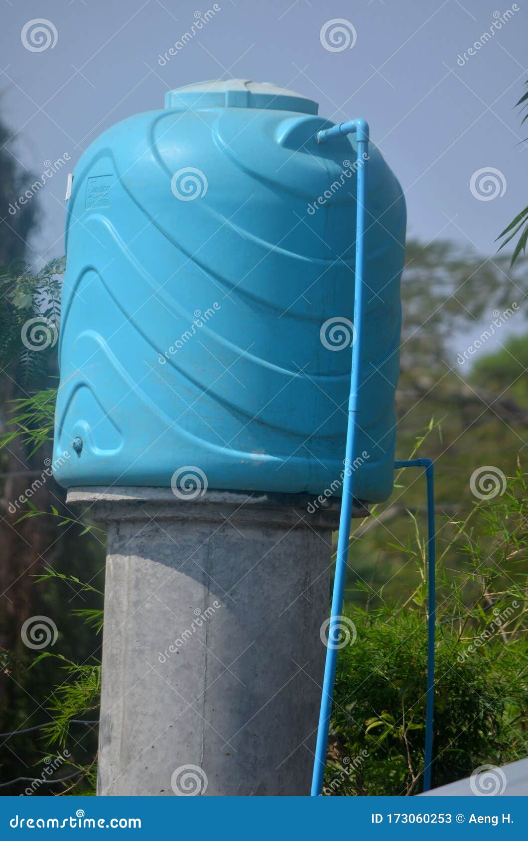 Blue water tank. stock image. Image of areas, scene - 173060253