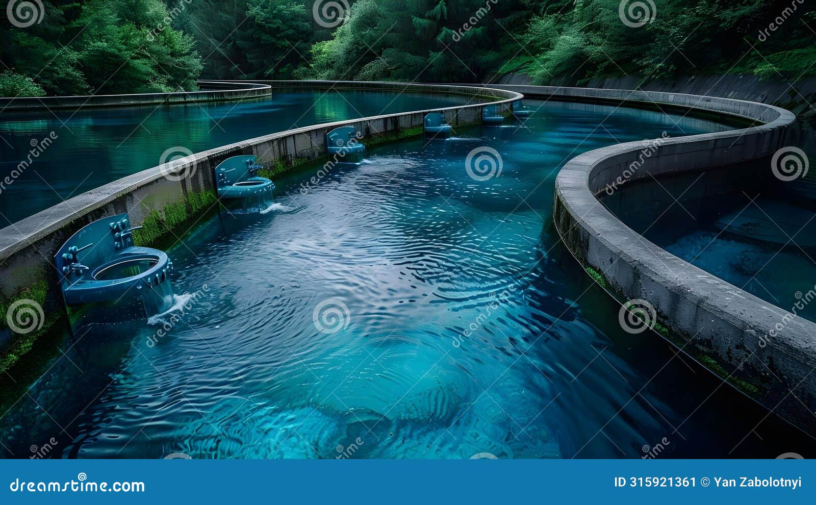 Blue Water Treatment Tank Undergoing Aeration Process Symbolizing ...