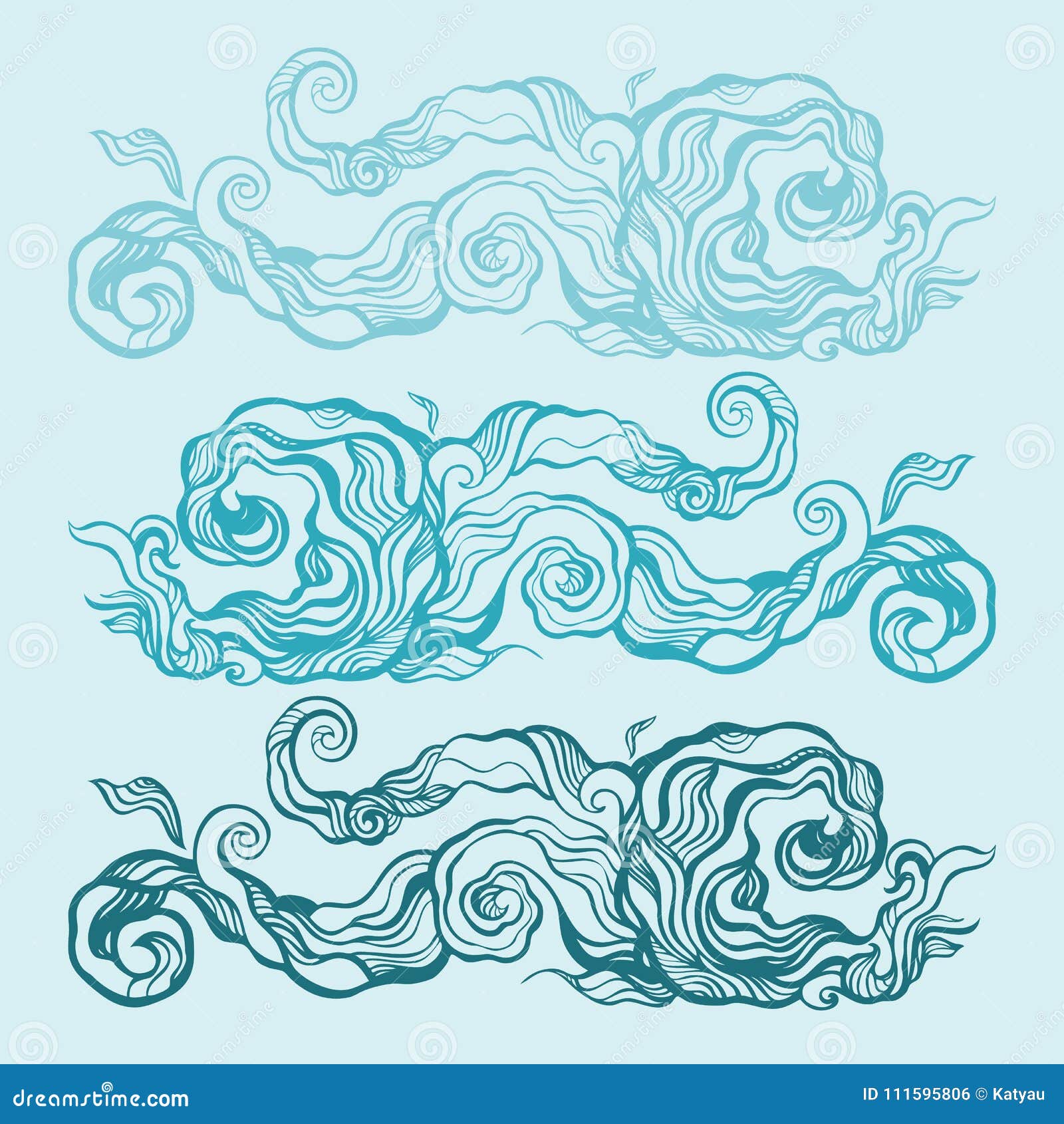 Ocean Waves Set, Hand Drawn Illustration Stock Illustration ...