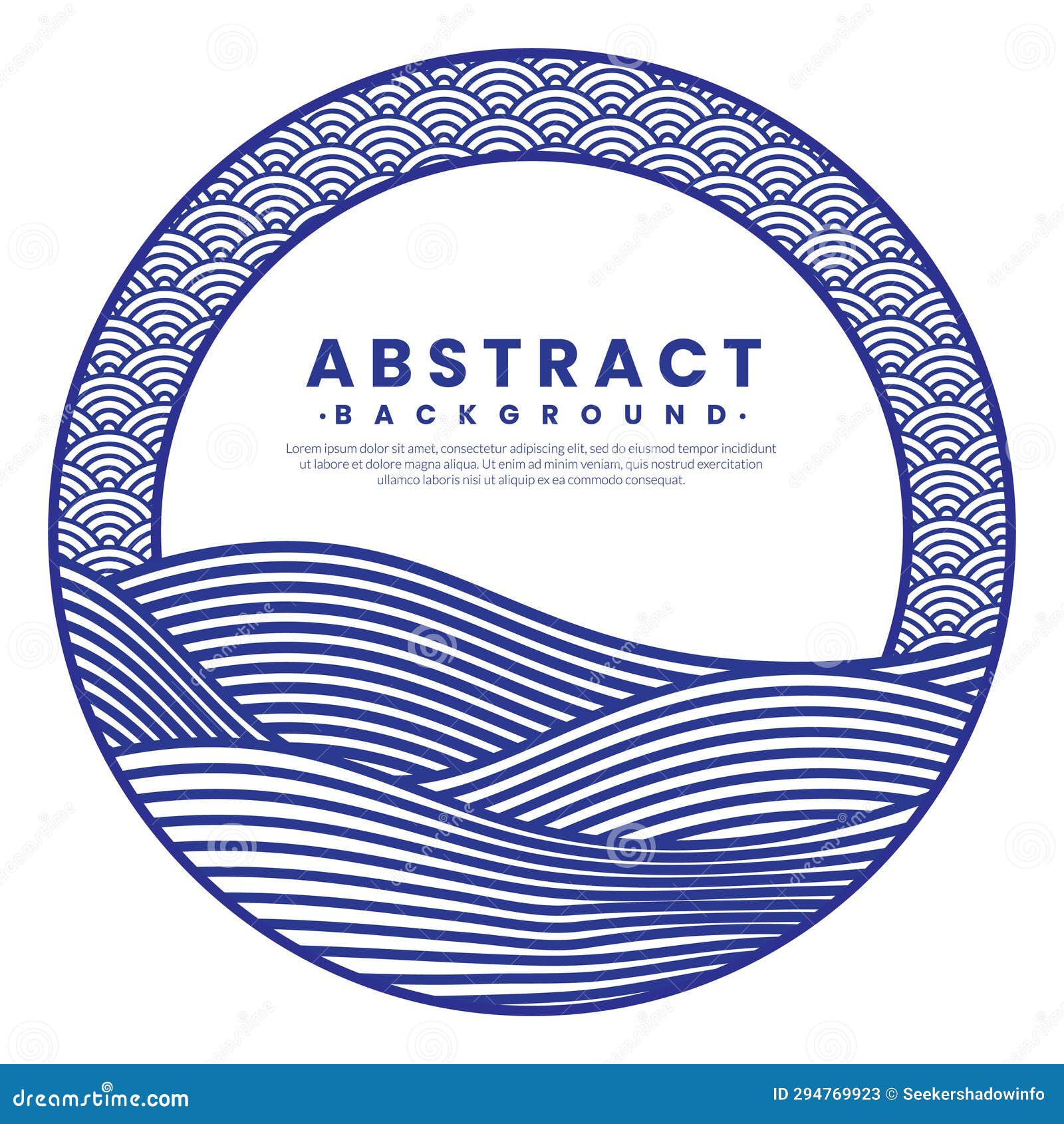 Blue Water Wave Line Pattern Border Frames. Vector Circle Frame ...