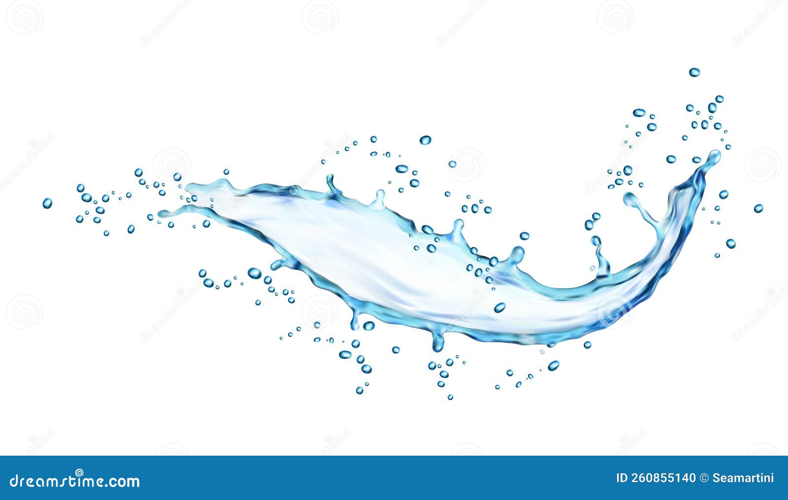 Blue Water Wave Splash With Drops Water Flow Stock Vector