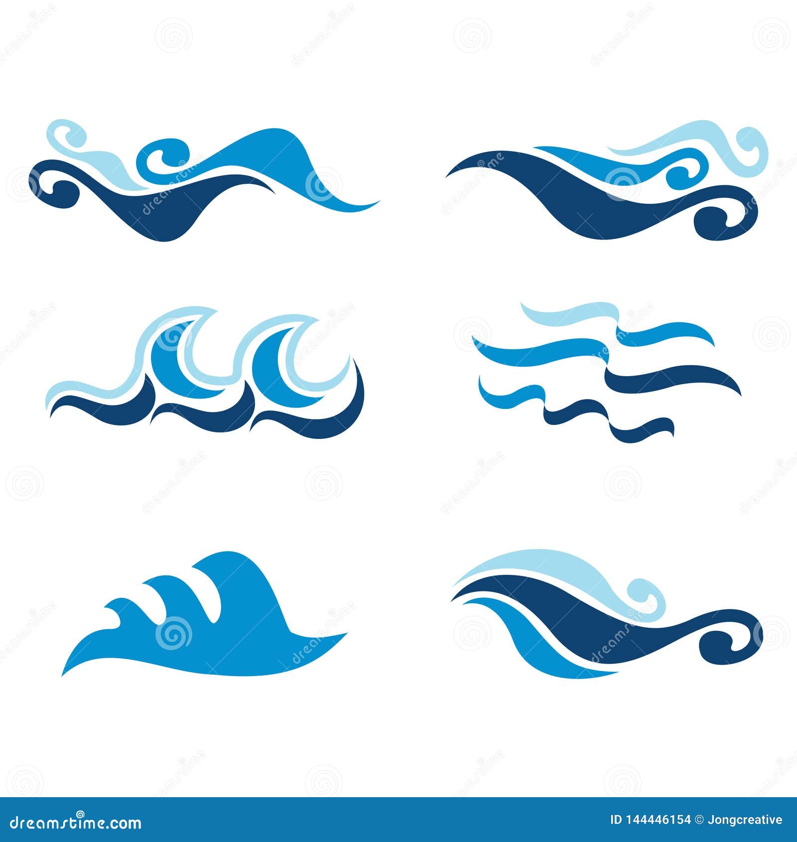 Blue Water Wave Symbol Sign Collection Set Stock Vector - Illustration ...