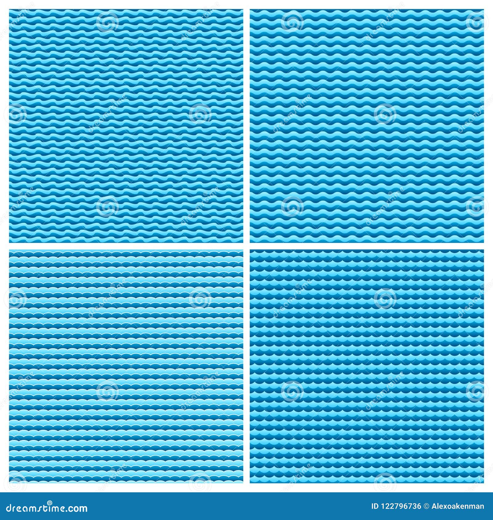 Blue Water Waves Seamless Vector Background Textures Set Stock Vector ...