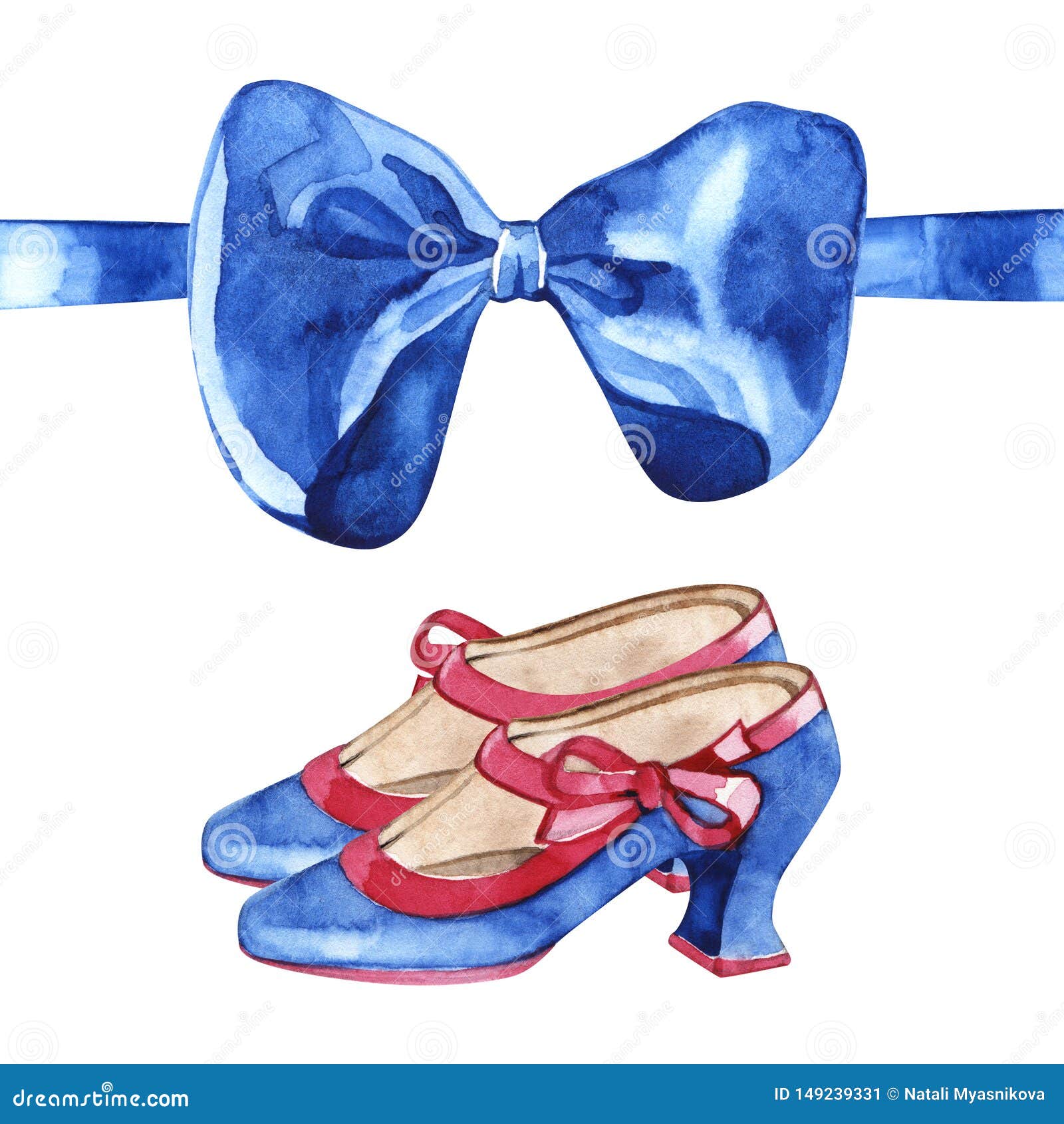 Blue Watercolor Bow. Watercolor Illustration on a White Background ...