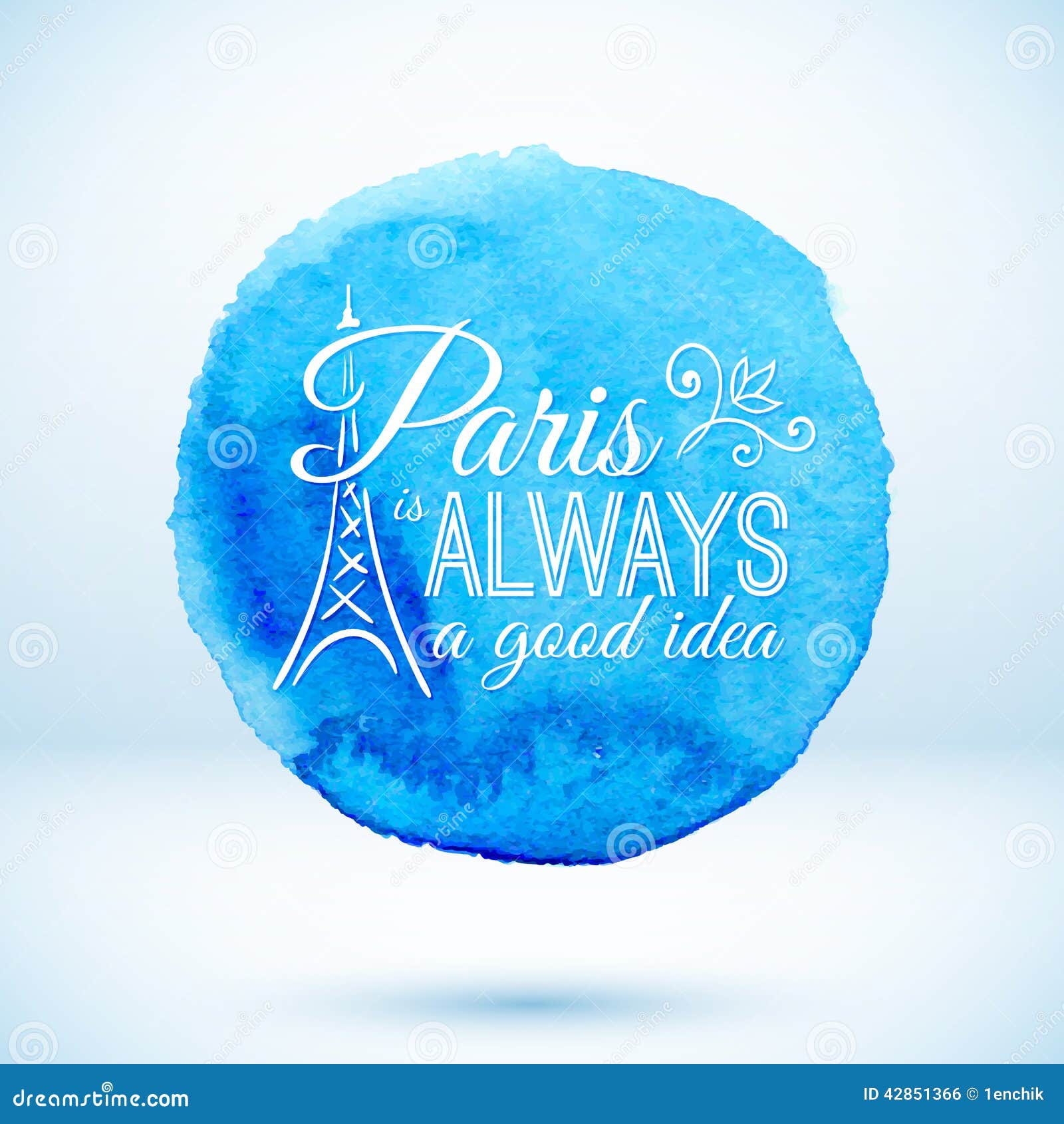 Blue Watercolor Circle with Paris Modern Text Stock Vector ...