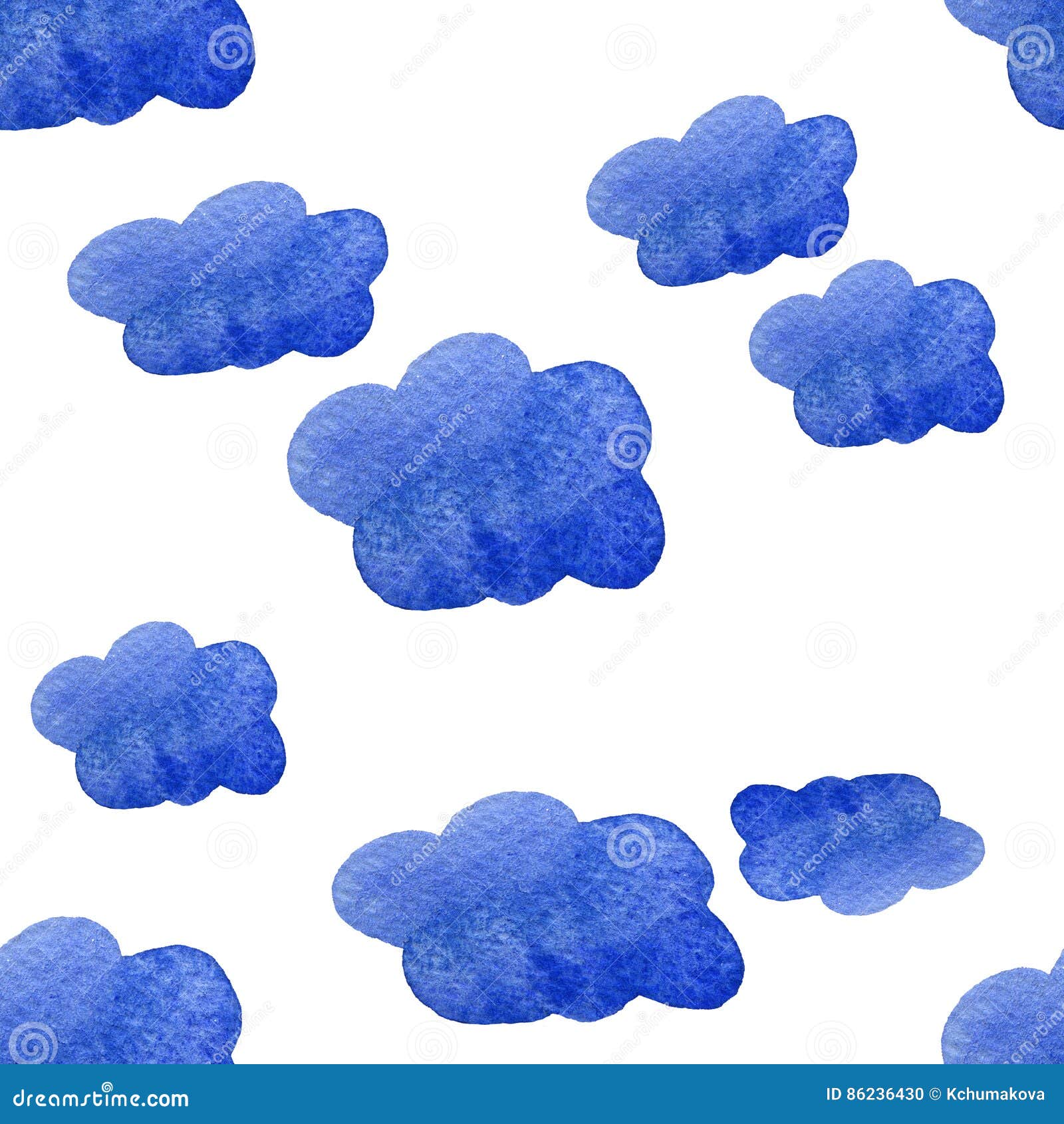 Blue Watercolor Clouds Background. Hand Painted Clouds Isolated on ...