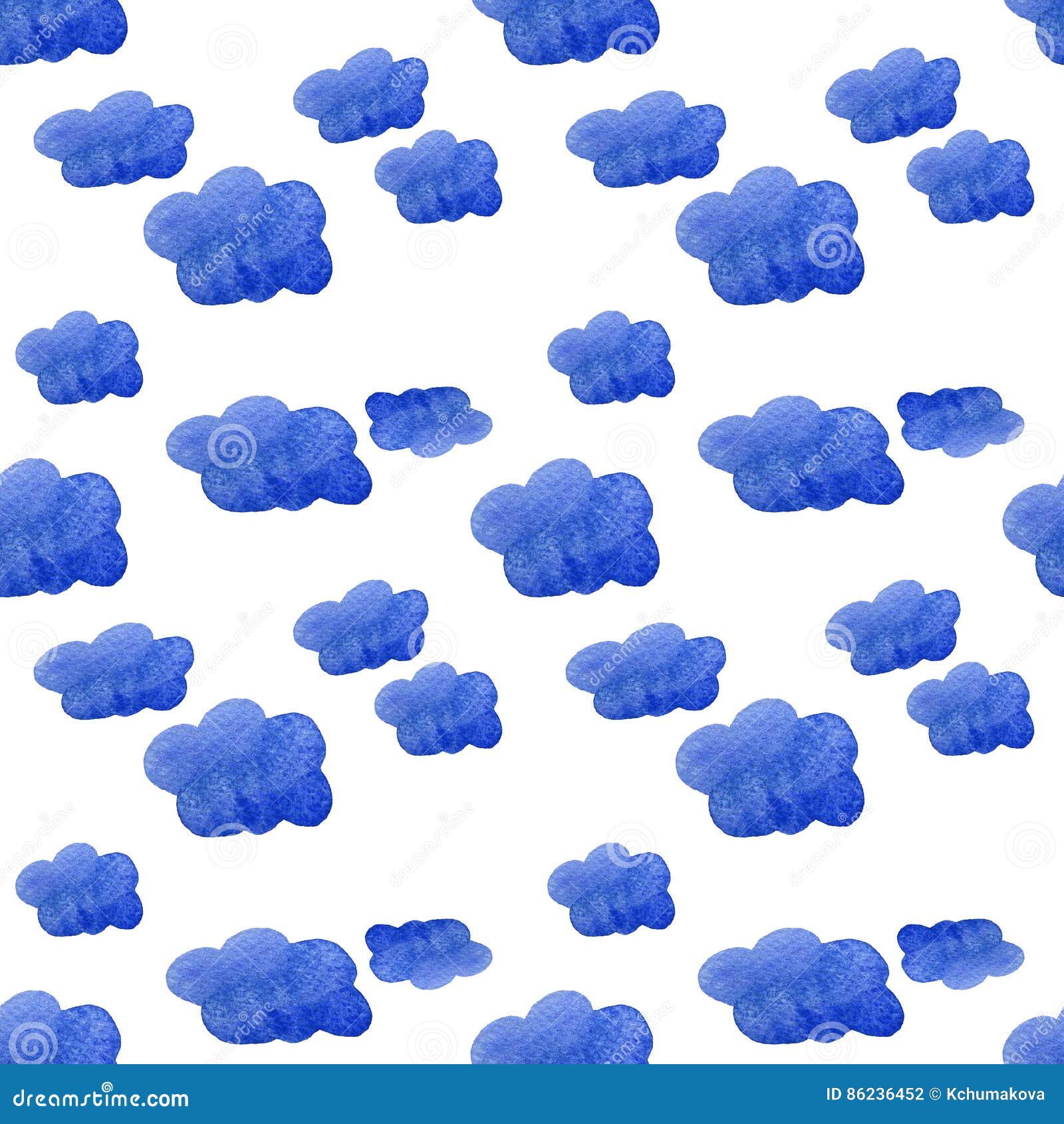 Blue Watercolor Clouds Background. Hand Painted Clouds Isolated on ...